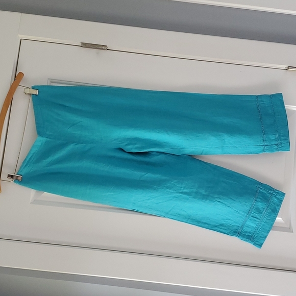 Passport | Pants & Jumpsuits | 0 Linen Turquoise Capri Pant | Poshmark